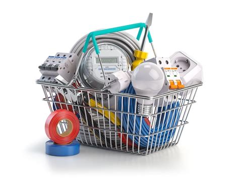 Premium Photo Shopping Cart Full Of Electrical Components And Equipment Isolated On White