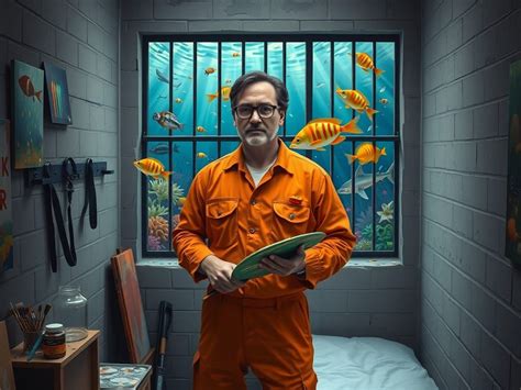 An Artist Is Locked In A Small Prison Cell He Wears A Dull Orange Prison Jumpsuit Through The