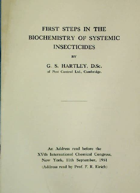 First Steps In The Biochemistry Of Systemic Insecticides By Hartley G