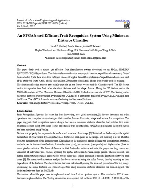 An Fpga Based Efficient Fruit Recognition System Using Minimum