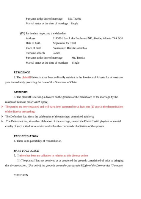 Statement Of Claim For Divorce Desklib