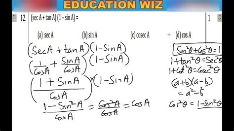 Sec A Tan A 1 Sin A A Sec A B Sin A C Cosec A D Cos A
