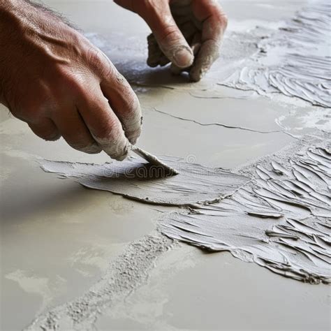 A Detailed Shot Of A Professional Worker Applying Plaster With A Putty Knife Engaged In