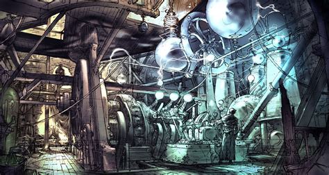 Frankensteins Laboratory With Electric Arcs And Eerie Green Light