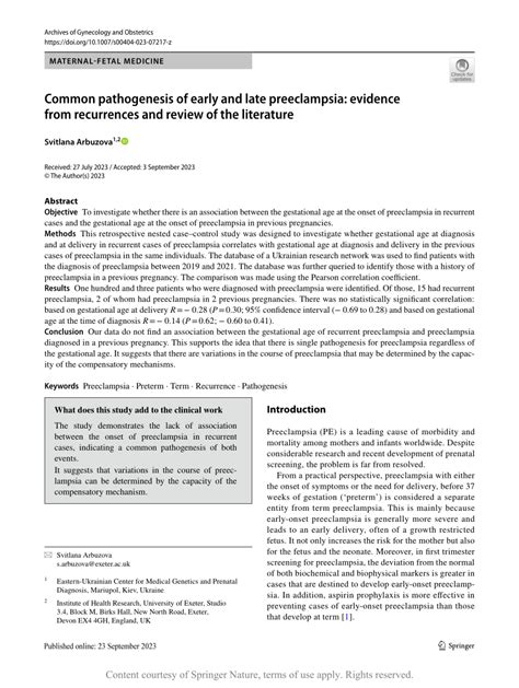 Pdf Common Pathogenesis Of Early And Late Preeclampsia Evidence From Recurrences And Review