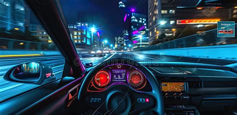 Night Drive Through A Futuristic City On An Illuminated Highway In A