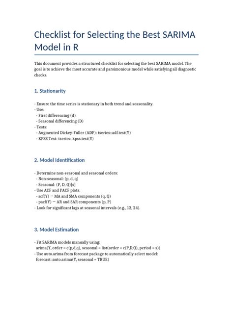 Best Practices For Sarima Model Selection Pdf