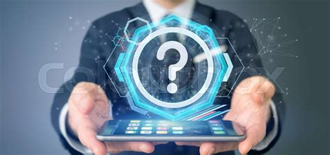 Man Holding A Technology Question Mark Icon On A Circle 3d Rendering