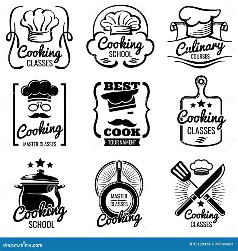 Vintage Cooking In Kitchen Classes Vector Silhouette Labels Cook
