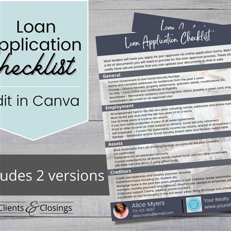 Loan Application Checklist Template Etsy