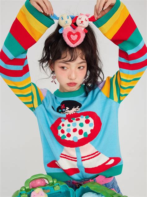 Rainbow Color Retro Striped Knitted Sweater Tntntutu Arcana Archive