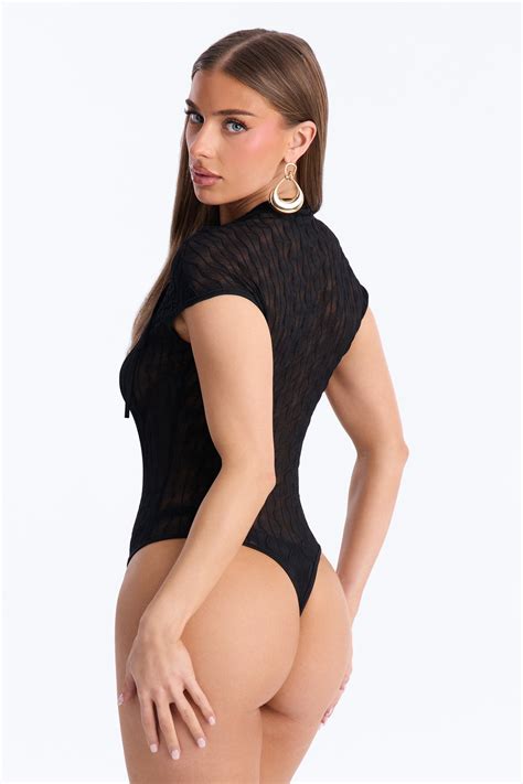 Nayeli Sheer Mesh Short Sleeve Bodysuit Black Fashion Nova