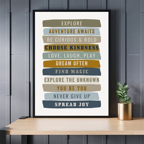 Inspirational Boho Nursery Wall Décor Word Art Print Neutral Blues