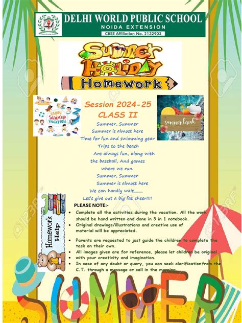 Class 2 Summer Holiday Homework 2024 25 Pdf Foreign Language Studies