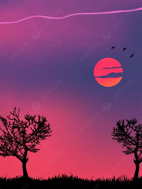 Sunset Gradient Advertising Background Illustration Romantic Grass