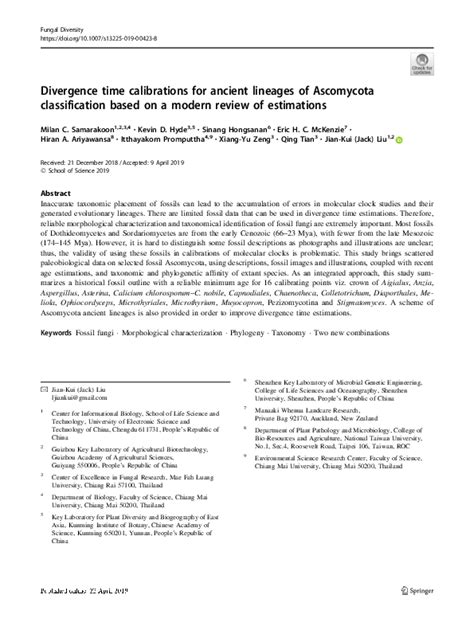 Pdf Divergence Time Calibrations For Ancient Lineages Of Ascomycota