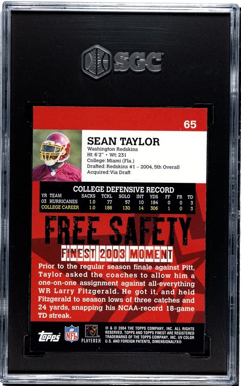 2004 Topps Finest Sean Taylor 65 Rc For Sale Online Ebay