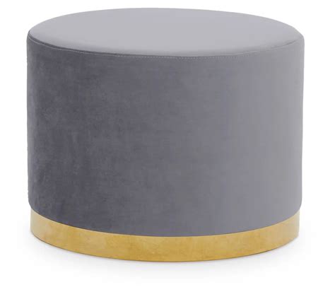 Interiors By Premier Grey And Gold Round Footstool Velvet Ottoman