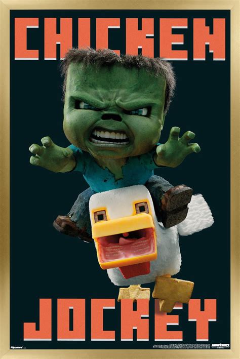 A Minecraft Movie Chicken Jockey Wall Poster 22 375 X 34 Framed