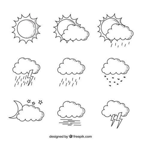 Premium Vector Hand Drawn Collection Of Clouds In Different Weather