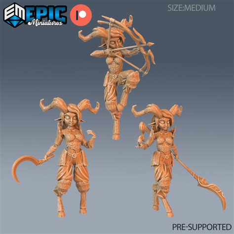 3d Printable Satyr Girl Set Pan Warrior Forest Guardian Nature