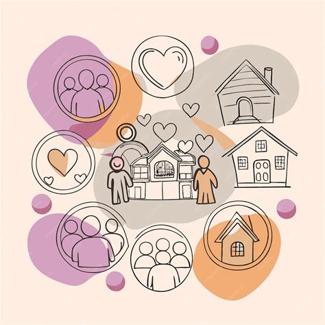 Hand Drawn Illustration Of Community Love And Home With Abstract Shapes