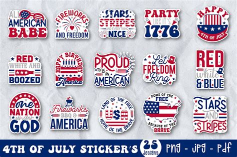 4th Of July Printable Stickers Bundle Craft Lab Svg