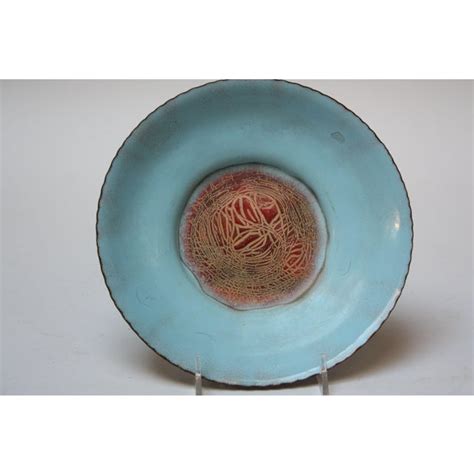 Mid Century Modern Sky Blue Enamel On Copper Decorative Plate Chairish