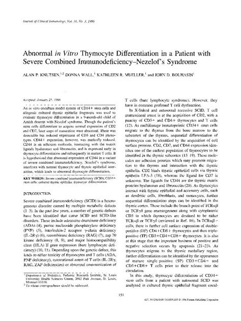 Pdf Abnormalin Vitro Thymocyte Differentiation In A Patient With