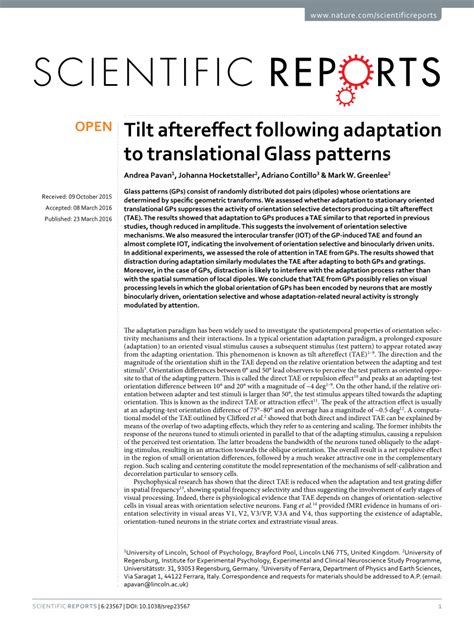 Pdf Tilt Aftereffect Following Adaptation To Translational Glass Patterns