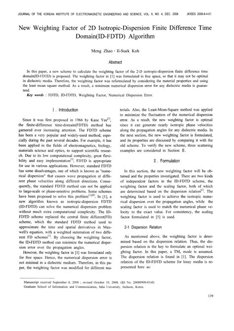 pdf new weighting factor of 2d isotropic dispersion finite difference