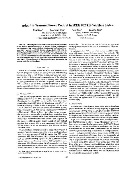 Pdf Adaptive Transmit Power Control In Ieee 802 11a Wireless Lans