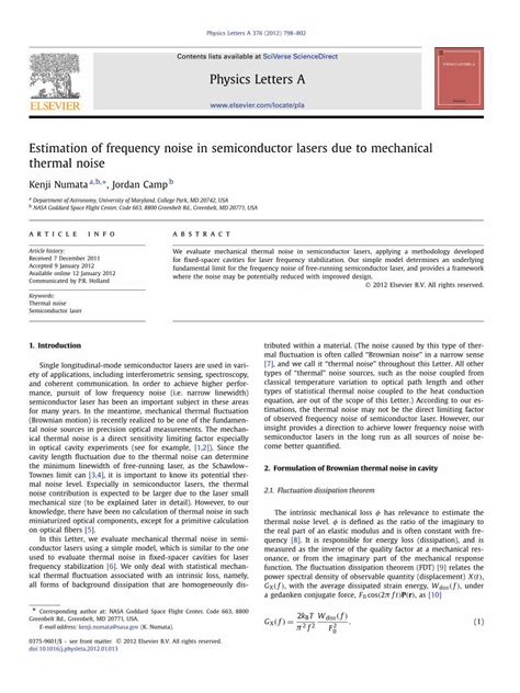 Pdf Estimation Of Frequency Noise In Semiconductor Lasers Due To