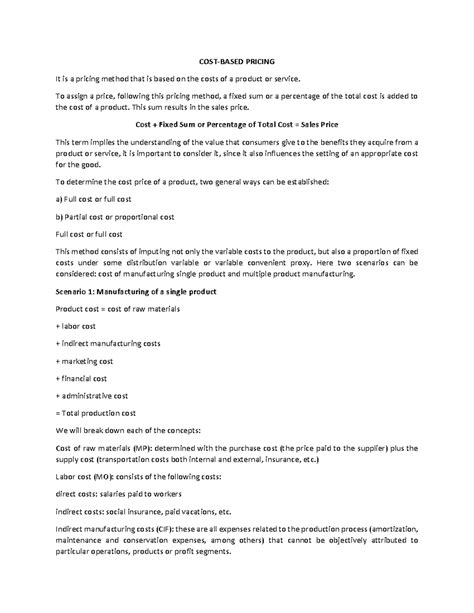 Cost Based Pricing Cost Based Pricing It Is A Pricing Method That Is