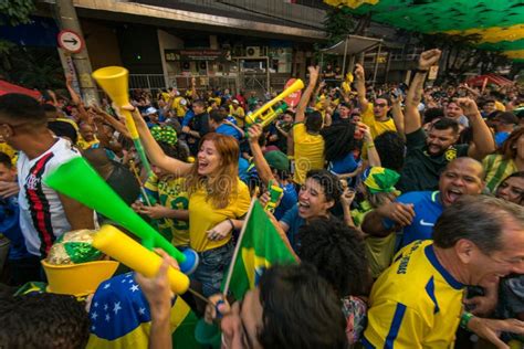 Brazilian Football Fans Celebrating Victory Editorial Image Image Of
