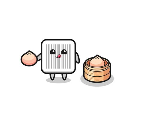 Cute Barcode Character Eating Steamed Buns 6779234 Vector Art At Vecteezy