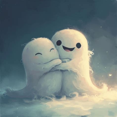 Cute Ghost Couple Hugging And Affection Creating A Symbol Of Love With