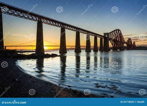 Sunset Over The Forth Road Bridge Stock Image Image Of Coastline