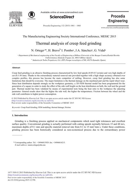 Pdf Thermal Analysis Of Creep Feed Grinding