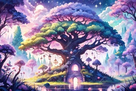 Premium Ai Image A Magic Forest With Twinkling Stars In The Sky In