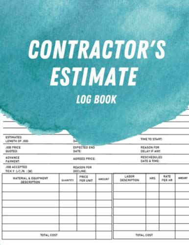 Contractors Estimate Log Book Job Estimate Quote Record Book With