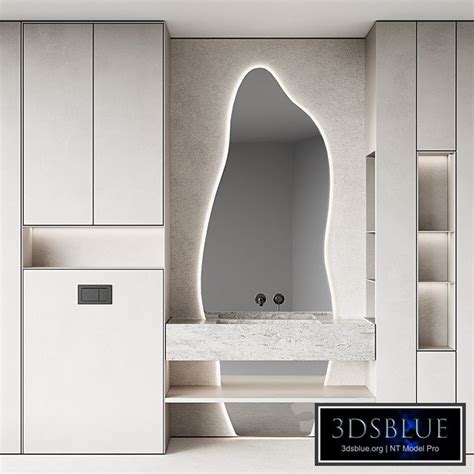 Bathroom Furniture Set 8 Monochrome Grey Curved Mirror Shape Stone