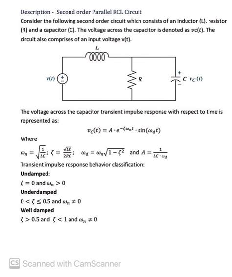 solved description second order parallel rcl circuit