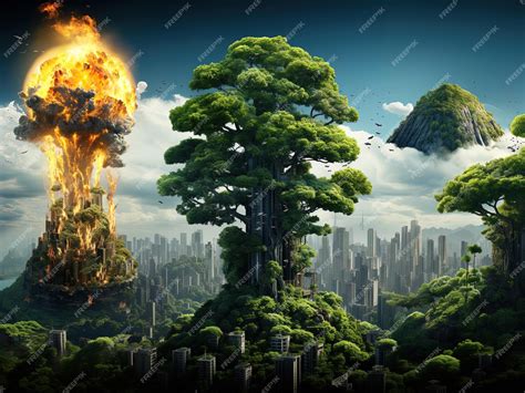 Premium Photo A City With A Tree In The Middle Of It