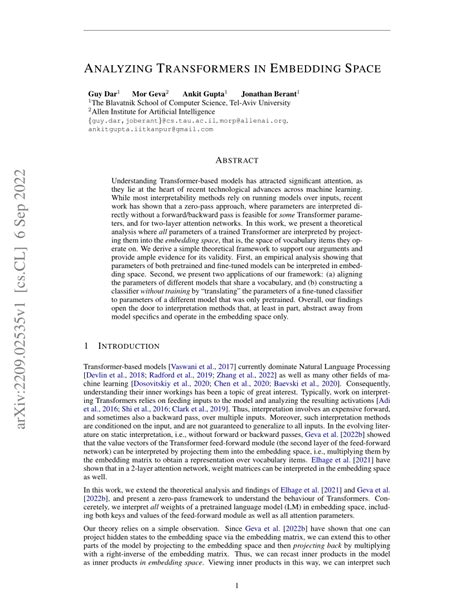 Pdf Analyzing Transformers In Embedding Space