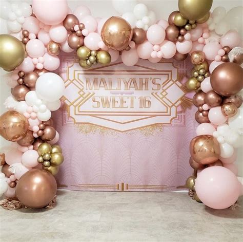 Blush And Gold Balloon Arch For A Sweet 16 Birthday Party