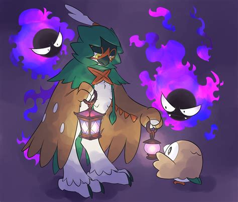 Rowlet Gastly And Decidueye Pokemon Drawn By Pkpokopoko3 Danbooru