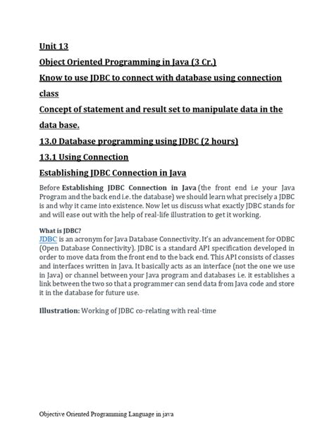 Unit 13 Database Programming Using Jdbc Pdf