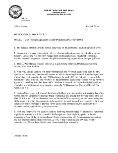 Unit Counseling Program Sop Military Leadership