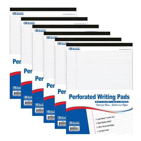 Bazic Perforated Writing Pad 50 Sheets 8 5x11 75 White 6 Pack